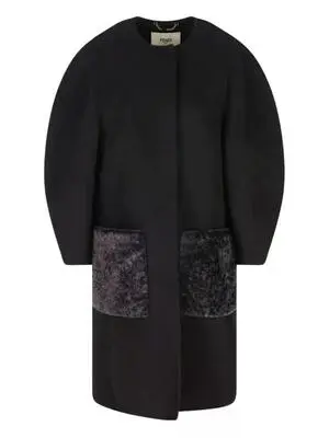 Fendi Puff-sleeve Velvet Pocket Coat - Black