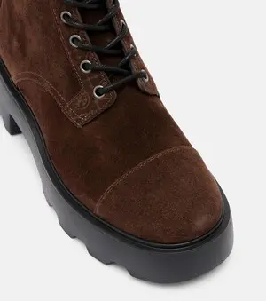 Tory Burch T Monogram Suede Combat Boots - Brown