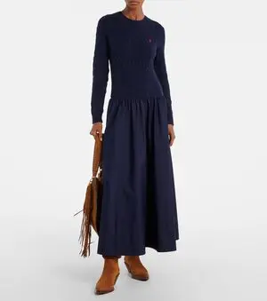 Polo Ralph Lauren Cotton And Wool-blend Maxi Dress - Blue