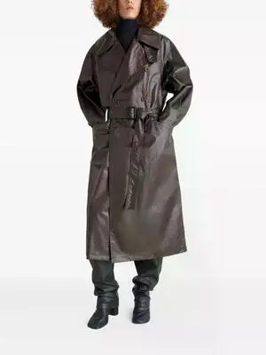 LEMAIRE Double-breasted Metallic Effect Trench Coat - Brown