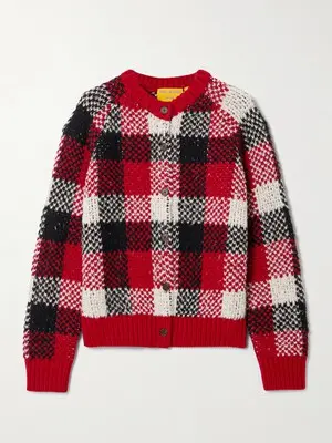 Guest In Residence Checked Wool-blend Cardigan - Red