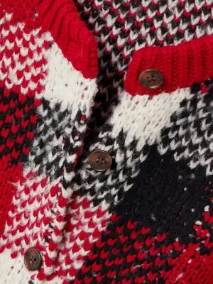 Guest In Residence Checked Wool-blend Cardigan - Red