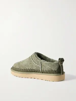 UGG Micro Biarritz Braided Leather-trimmed Brushed-suede Slippers