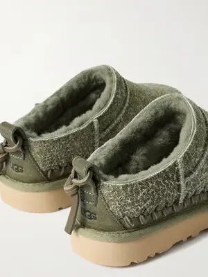 UGG Micro Biarritz Braided Leather-trimmed Brushed-suede Slippers