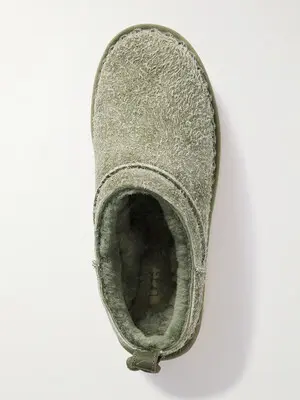 UGG Micro Biarritz Braided Leather-trimmed Brushed-suede Slippers