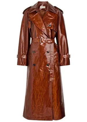 Dries Van Noten Ristos Printed Coated Trench Coat - Rust