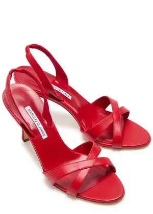 Manolo Blahnik Callasli 90 Leather Slingback Sandals - Red