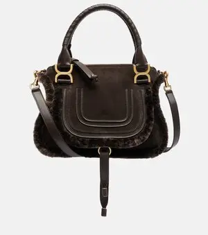 Chloé Marcie Small Shearling-trimmed Suede Tote Bag