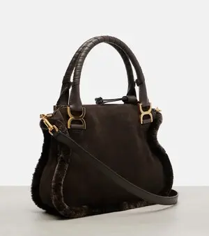 Chloé Marcie Small Shearling-trimmed Suede Tote Bag