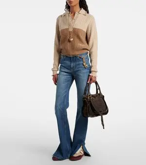 Chloé Marcie Small Shearling-trimmed Suede Tote Bag