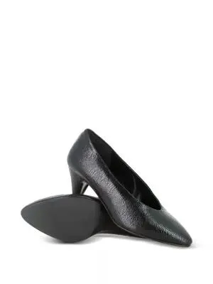 DEL CARLO Crackle Effect Leather Pointed Toe Cone Heel Pumps
