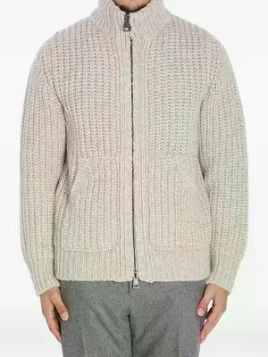 ROBERTO COLLINA Ribbed Zipped Cardigan - Neutrals