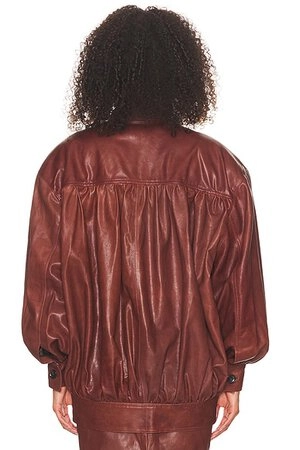 HELSA The Shirred Oversized Leather Jacket - Cognac