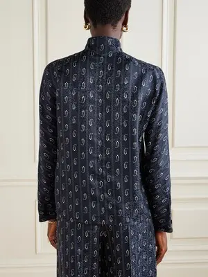 Tory Burch Paisley Jacquard Silk Blend Blouse