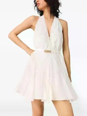 Maje Mini Embroidered Backless Dress With Ruffled Skirt