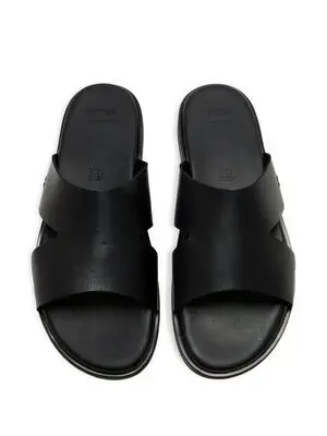 FORSA Leather Slip-on Slides With Embossed Detailing - Black