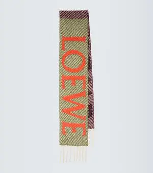 Loewe Fringed Logo Alpaca And Wool-blend Scarf - Multicoloured