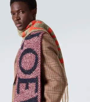 Loewe Fringed Logo Alpaca And Wool-blend Scarf - Multicoloured