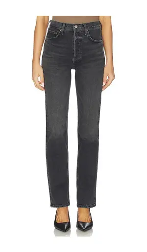 AGOLDE 90s Pinch Waist High Rise Long Straight Jeans - Black