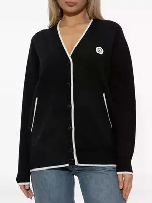 Kenzo Appliqué Trimmed Wool And Cotton Blend Cardigan - Black