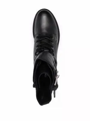 Geox Lace-up Leather Boots With Side Buckle And Zip Fastening
