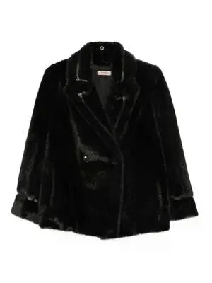 TWINSET Double-breasted Faux Fur Coat - Black