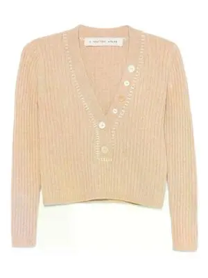 A TENTATIVE ATELIER Cropped Button-fastening V-neck Jumper - Neutrals