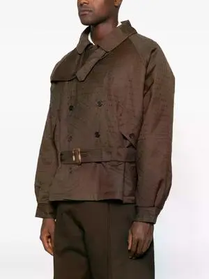 GLASS CYPRESS Belted Double-breasted Coat - Brown