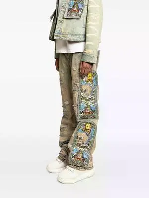 WHO DECIDES WAR Distressed Panelled Straight Leg Jeans