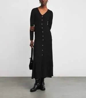 Sandro Knit V-neck Midi Dress - Black