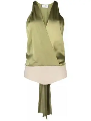 Blumarine Plunge V-neck Sleeveless Wrap Body With Knot Detail - Green