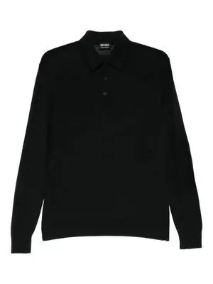 Zegna Long Sleeve Polo Shirt - Black