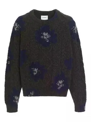 BARRIE Floral Intarsia Cable Knit Sweater - Grey