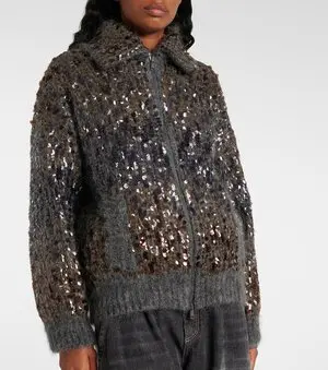 Brunello Cucinelli Sequined Mohair-blend Zip-up Sweater