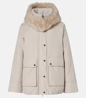 Brunello Cucinelli Shearling-trimmed Taffeta Down Jacket - Grey