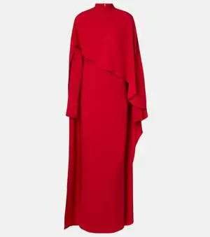 TALLER MARMO Carrington Caped Crepe Cady Gown - Red