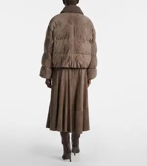 Brunello Cucinelli Suede Down Jacket With Shearling Trim