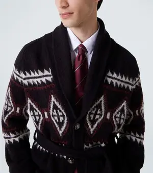 Brunello Cucinelli Jacquard Wool, Silk, And Cashmere Shawl Collar Cardigan