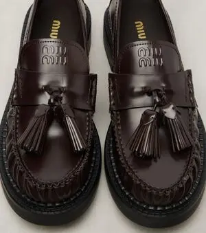 Miu Miu Leather Loafers With Tassel Detail - Brown