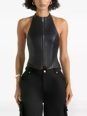 Manière De Voir Claudette Halterneck Backless Faux-leather Top