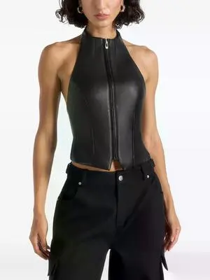Manière De Voir Claudette Halterneck Backless Faux-leather Top