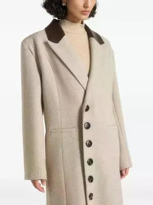 Manière De Voir Maniere De Voir Herringbone Oversized Wool Blend Coat With Leather Collar