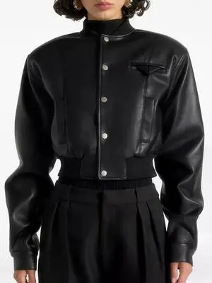 Manière De Voir Zina Faux-leather Wide-shoulder Bomber Jacket - Black