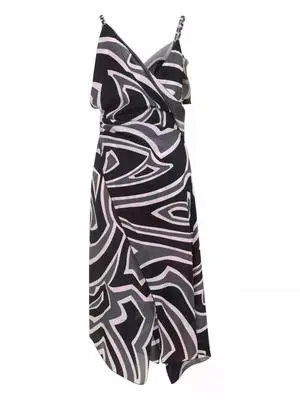 Emilio Pucci Labirinto Print Asymmetric Midi Dress - Black