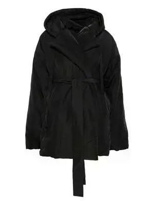 Norma Kamali Belted Oversized Hooded Coat - Black