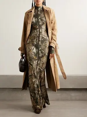 Norma Kamali Camouflage-print Stretch-jersey Turtleneck Gown
