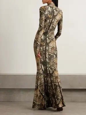Norma Kamali Camouflage-print Stretch-jersey Turtleneck Gown