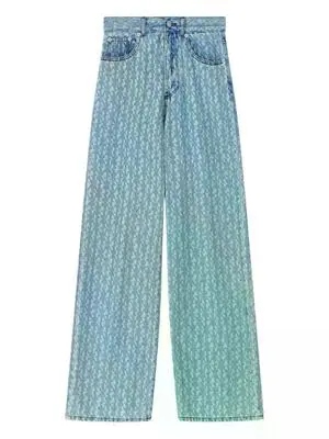 Dries Van Noten Wide Leg Printed Denim Pants
