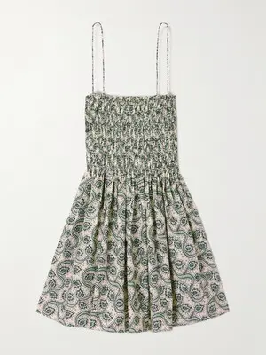 Matteau Shirred Printed Organic Cotton-poplin Mini Dress - Multi