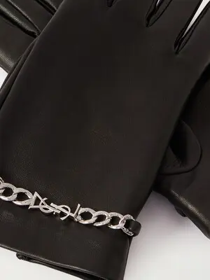 Saint Laurent Leather Gloves With Chain Detail